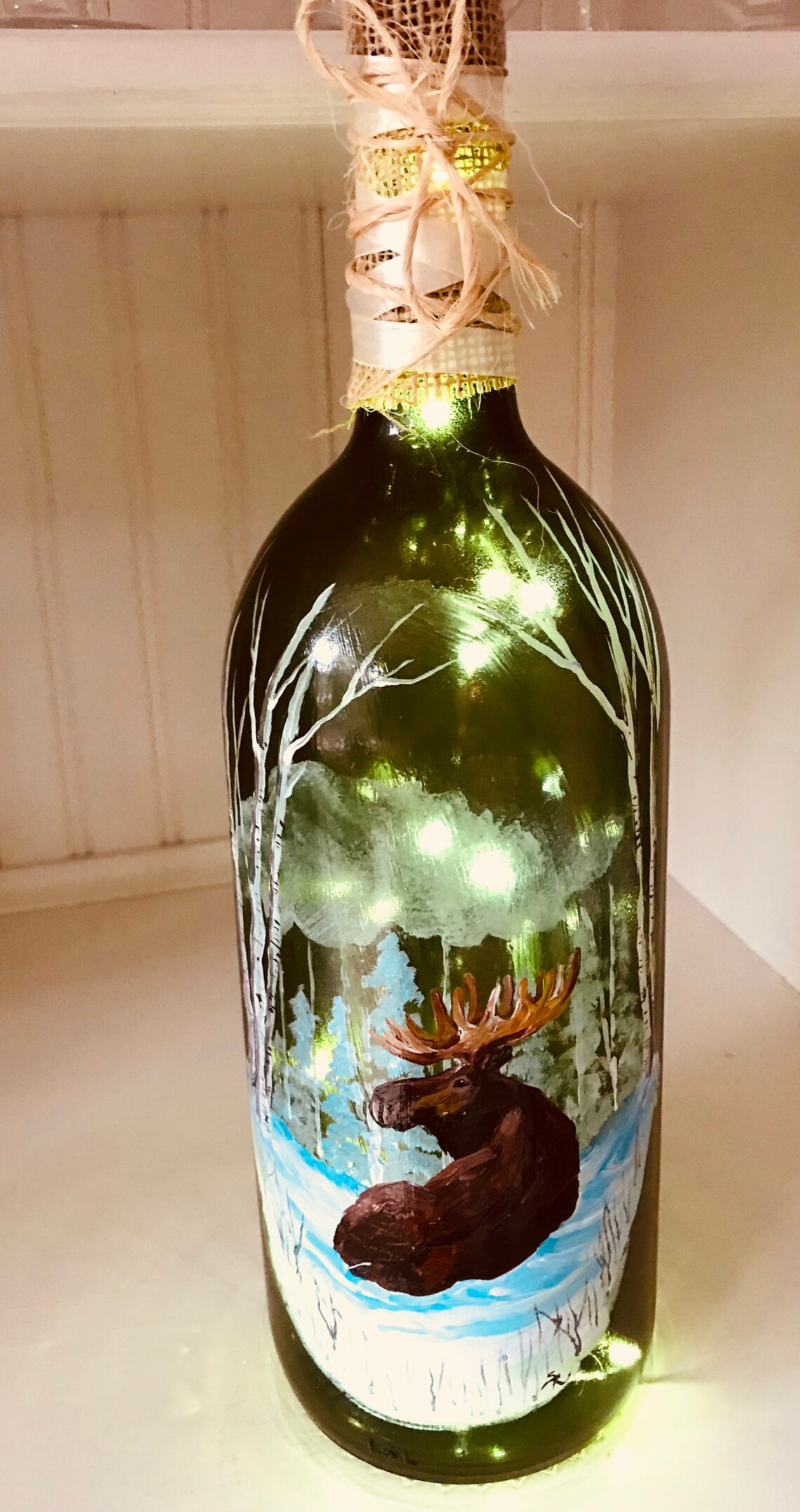 Hand Painted Moose Lighted Wine Bottle | Etsy