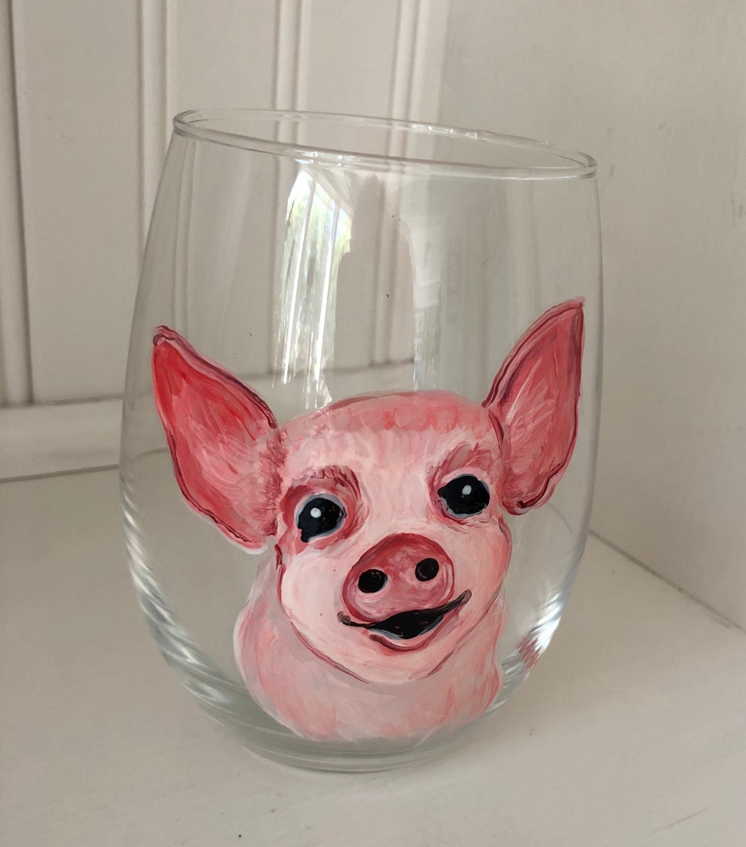 Hand Painted Pig Wine Glass - Etsy