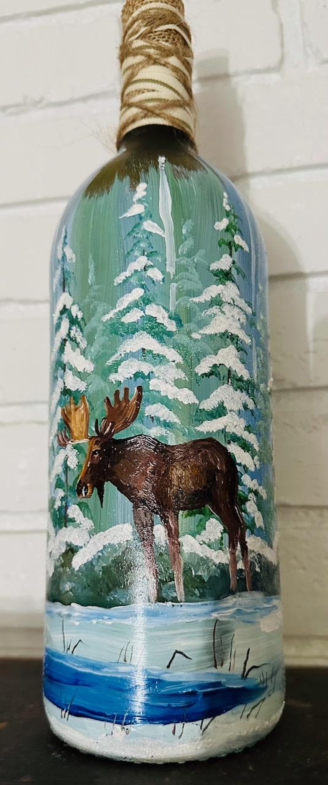 Lighted Moose Wine Bottle, Hand Painted - Etsy