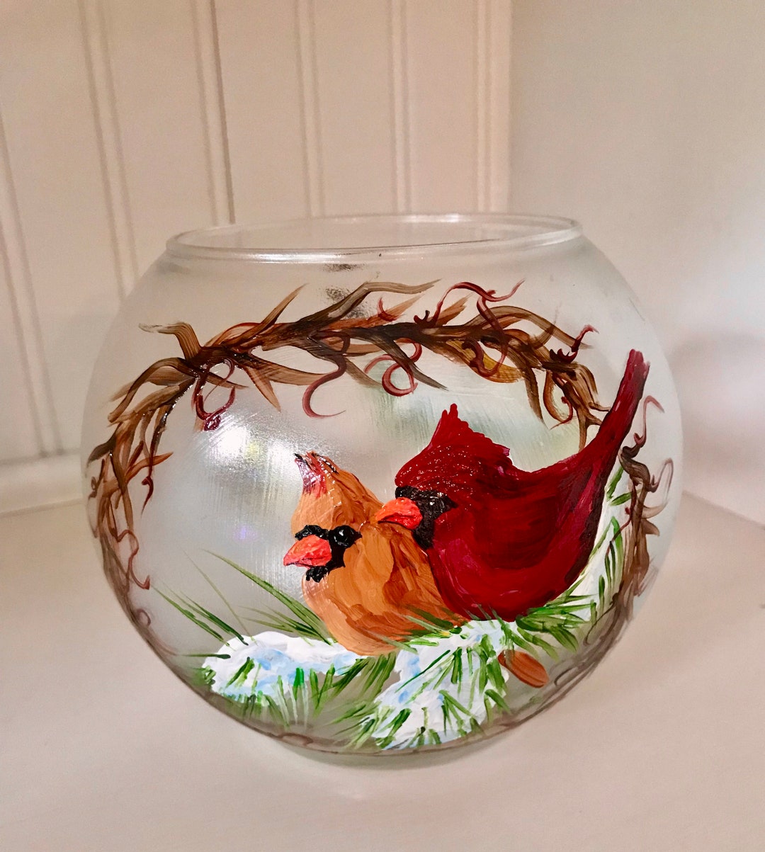 Cardinal Candle Holder or Candy Dish, Hand Painted - Etsy