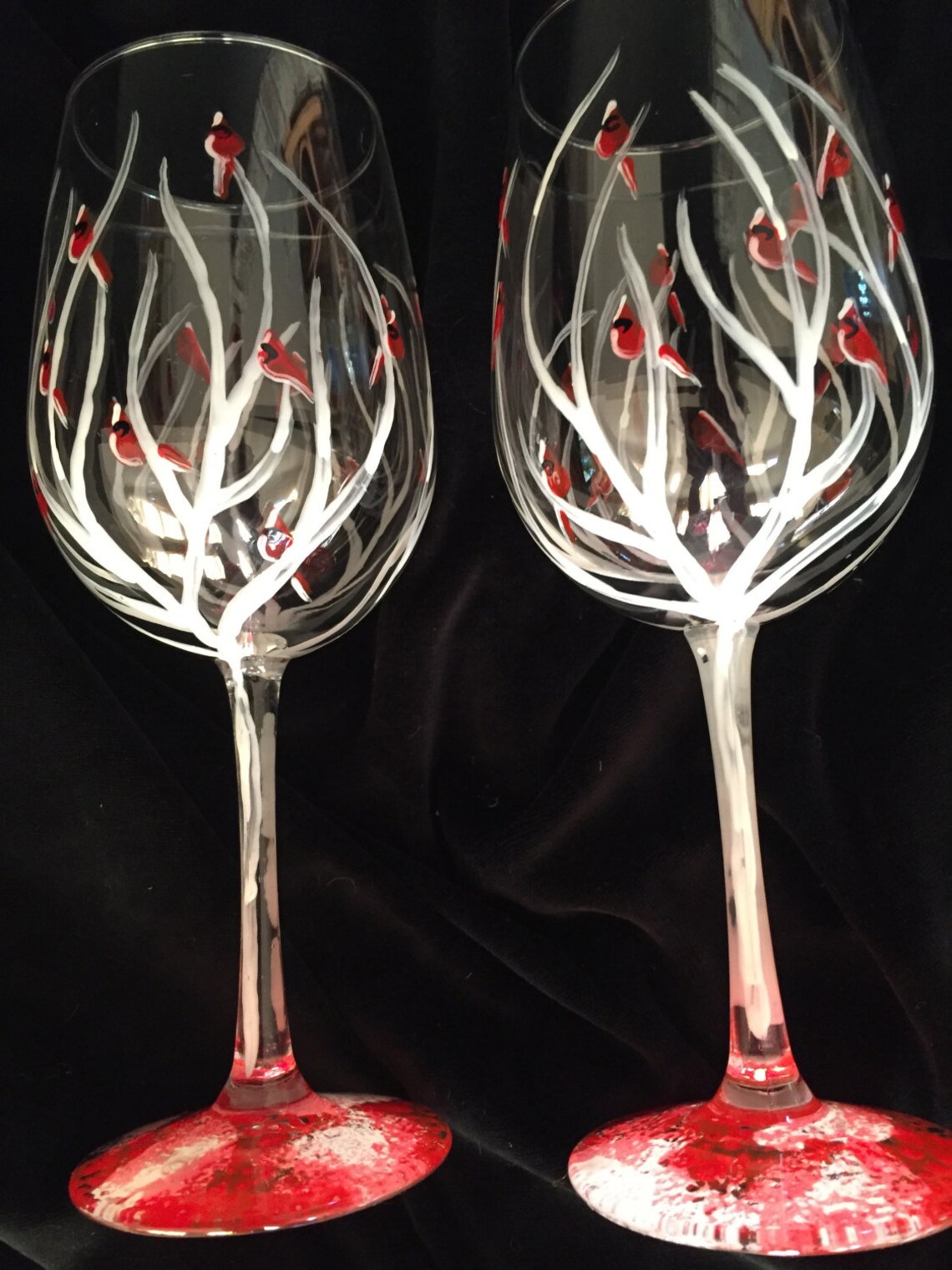 White Trees and Cardinals Wine Glass, Perfect for Holiday or All Winter ...