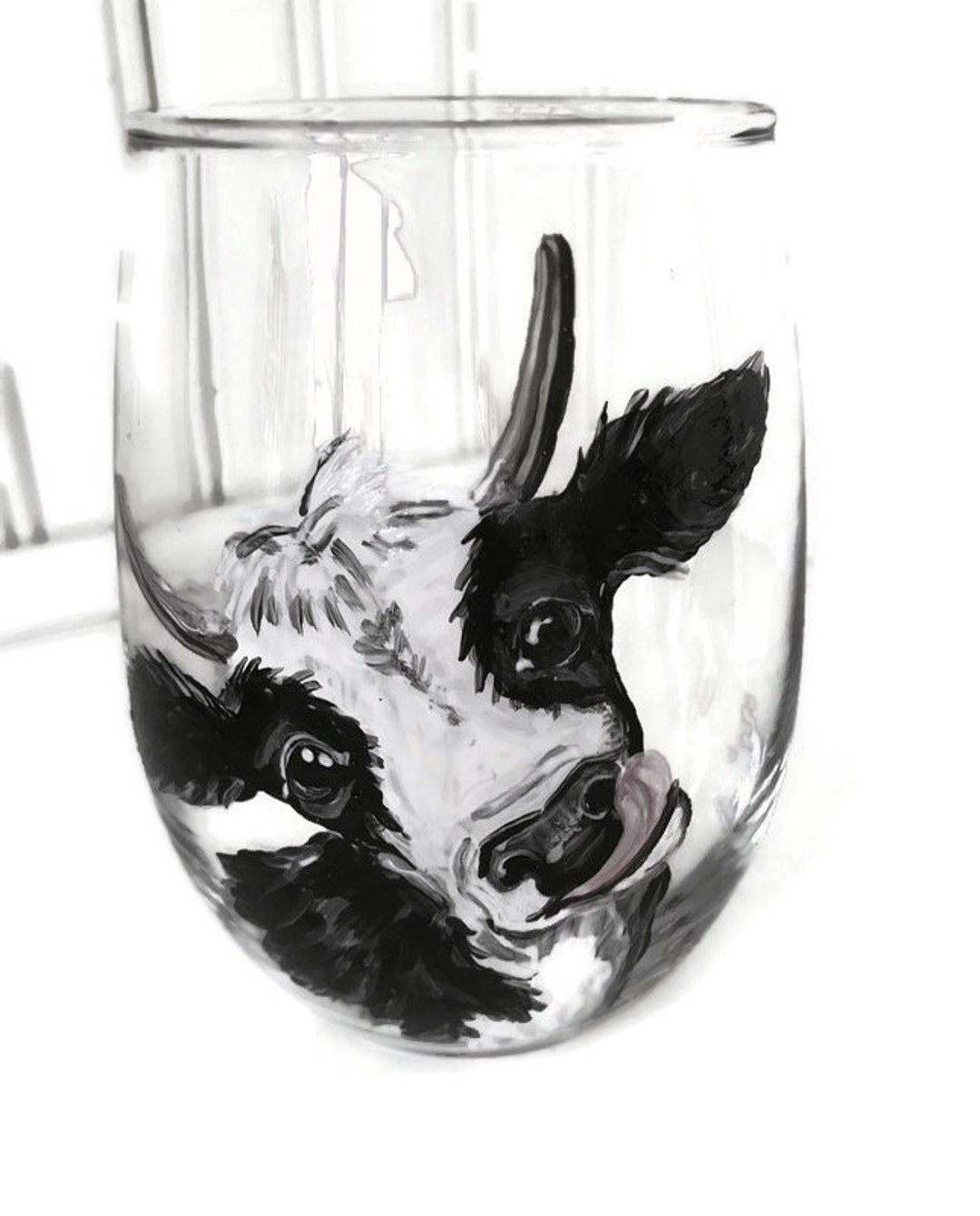 Hand Painted Cow Wine Glass - Etsy