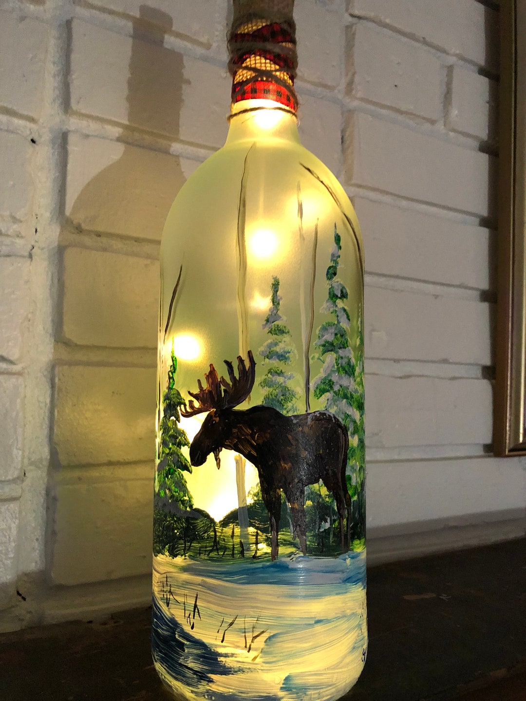 Lighted Moose Wine Bottle, Hand Painted - Etsy