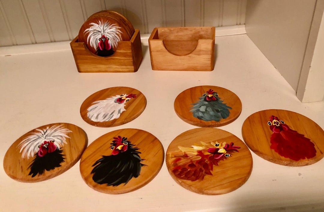 Chicken Wooden Coasters, Hand Painted - Etsy