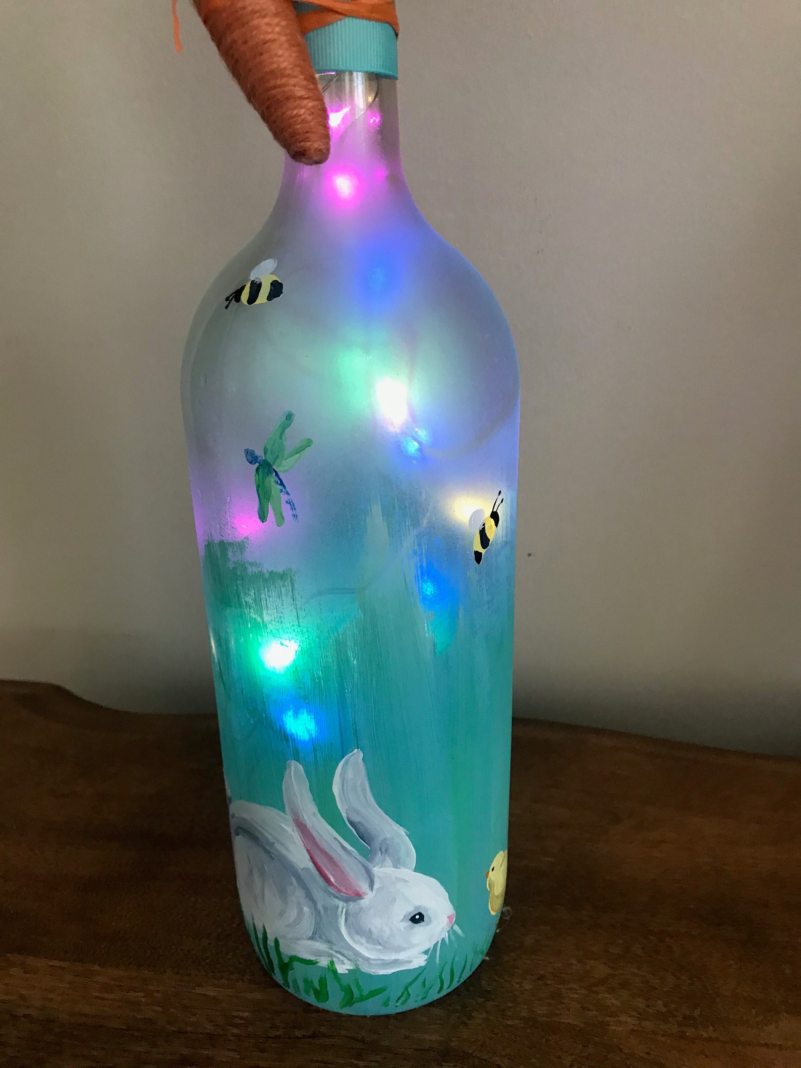 Easter Bunny Hand Painted Lighted Bottle - Etsy