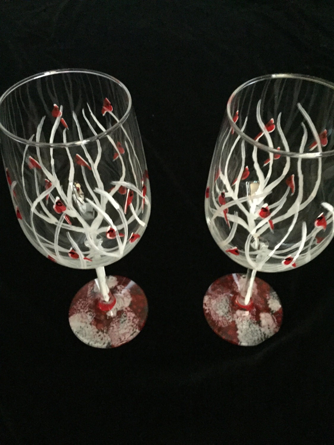 White Trees and Cardinals Wine Glass, Perfect for Holiday or All Winter ...