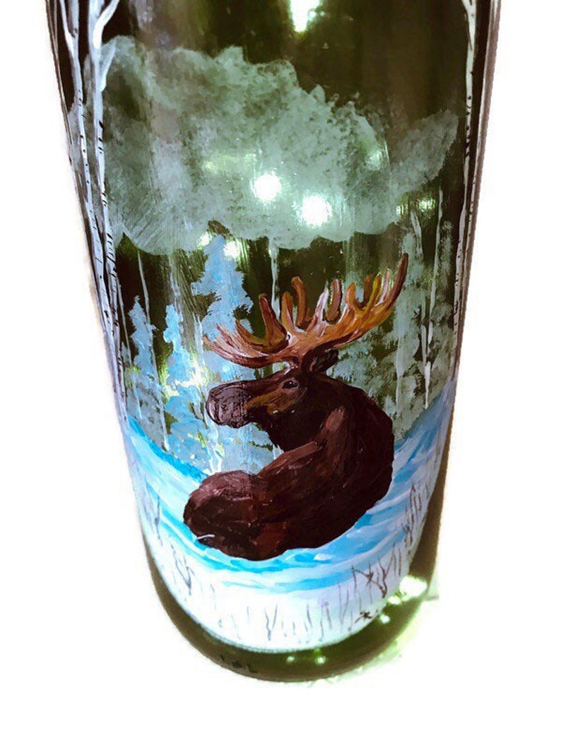Hand Painted Moose Lighted Wine Bottle - Etsy