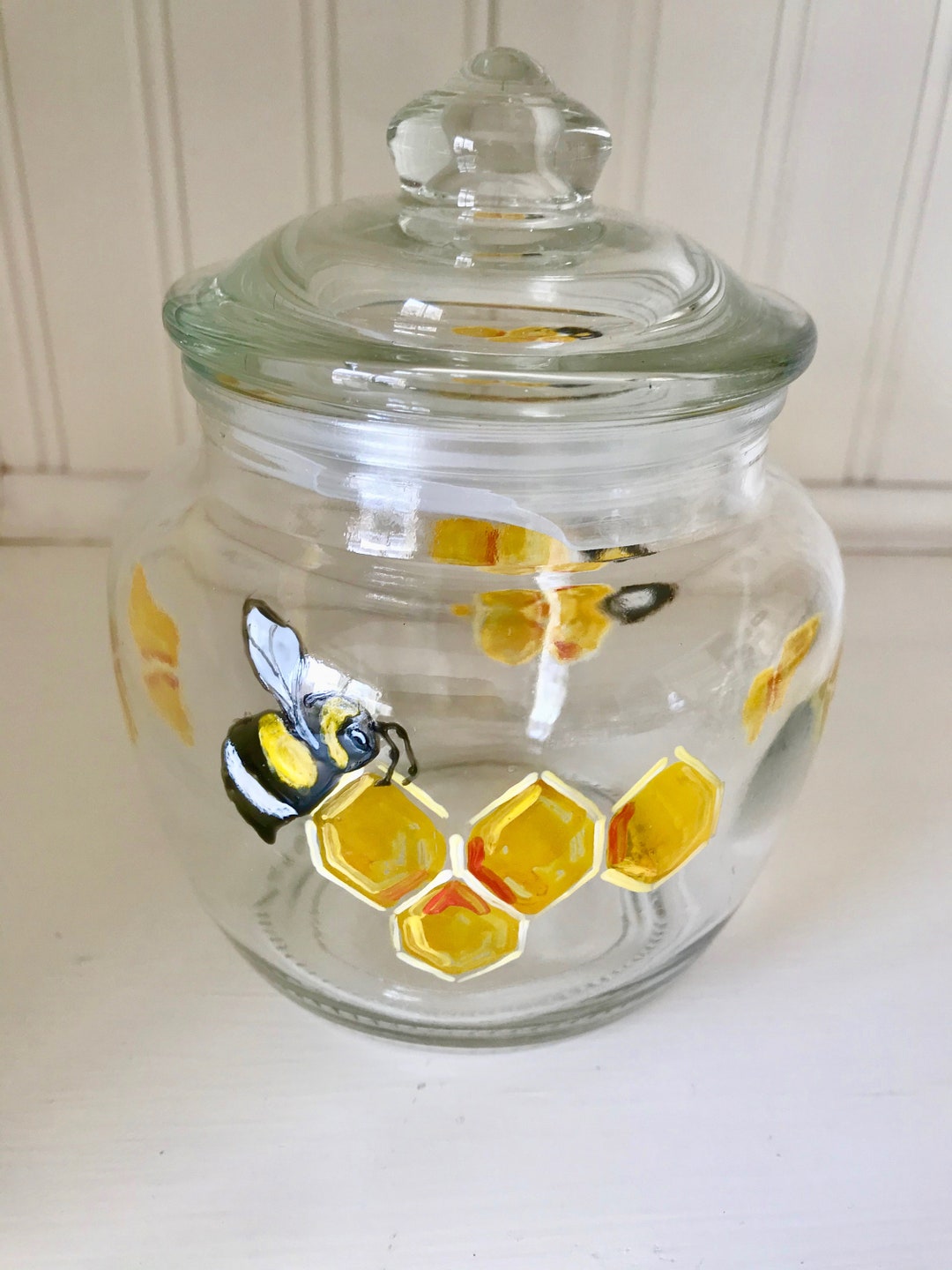 Hand Painted Cute Bee and Honeycomb Jar - Etsy