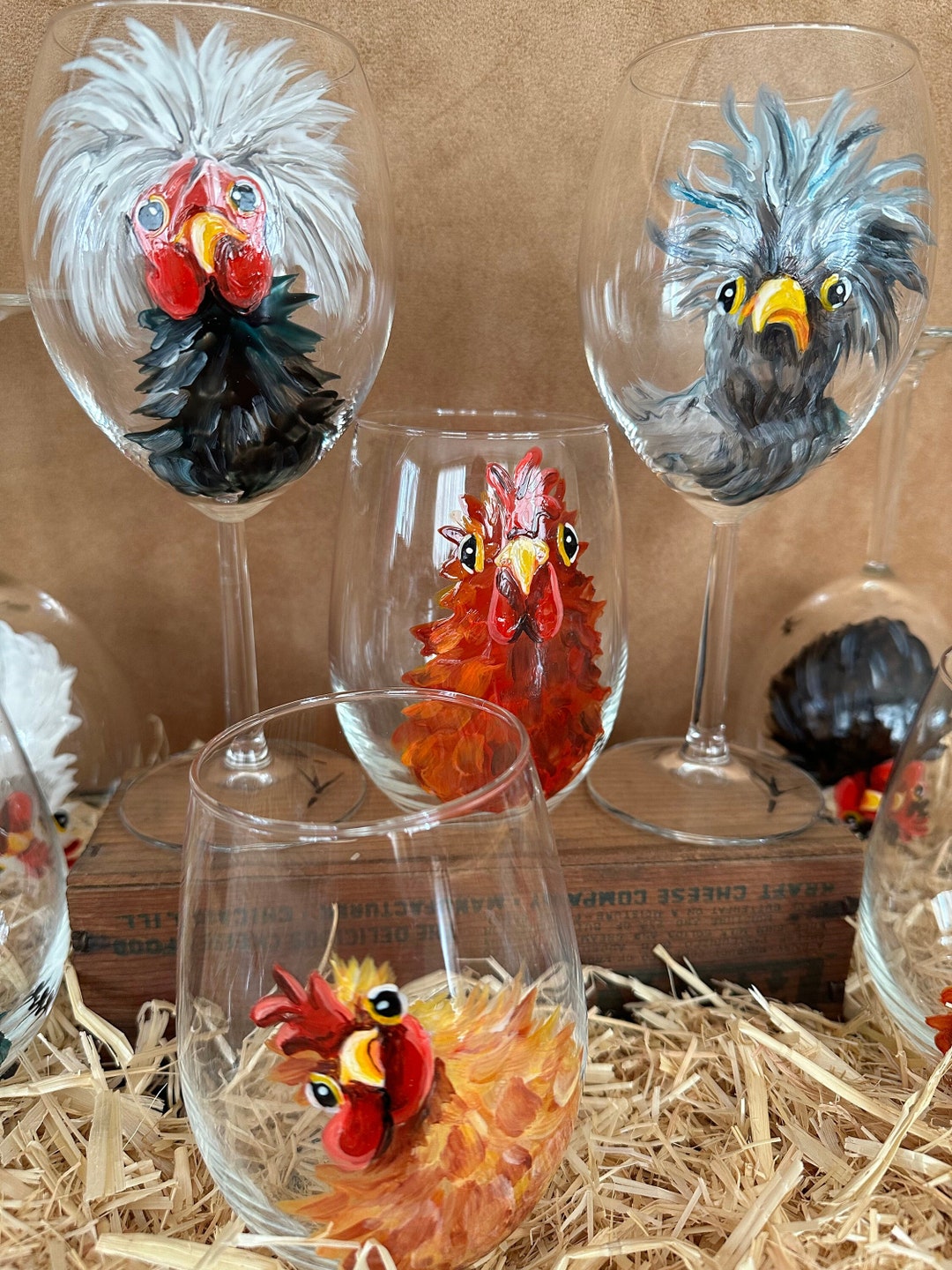 Chicken Stemless Wine Glass, Roosters, Hens, Custom - Etsy