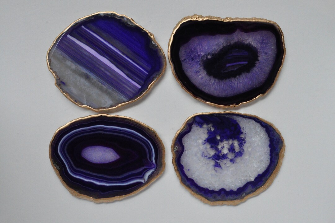 Purple Agate Coasters // Set of 4 // Gold Edge // Home Decor ...