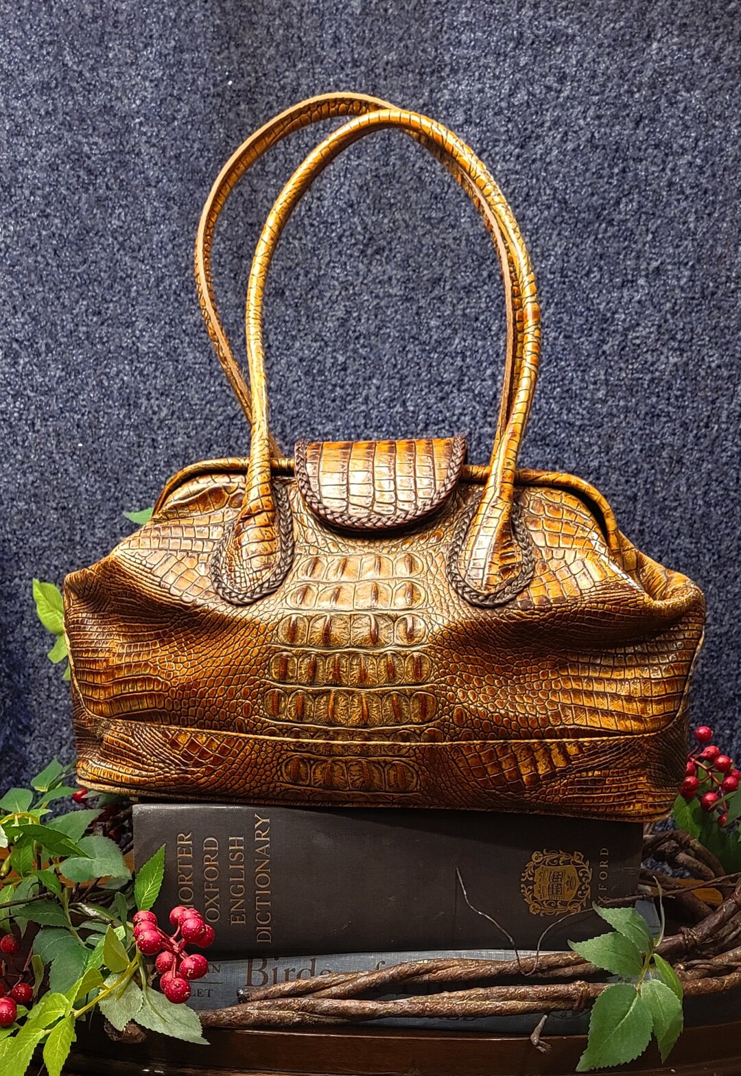 Besso Brown Pecan Crocodile-embossed Leather Handbag Shoulder Bag Purse ...
