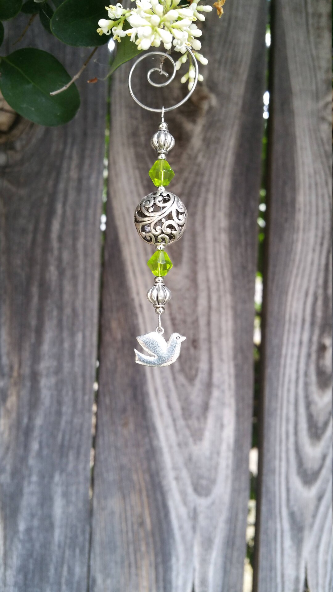 Peace Dove Purse Clip Ornament Green Bottle DOVE CHARM Rear View Mirror ...