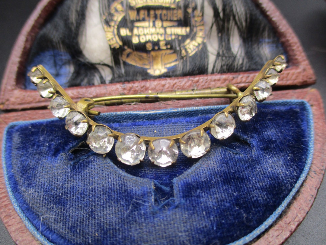 Antique VICTORIAN CRESCENT MOON Diamond Paste Pointy Back Pin Brooch ...