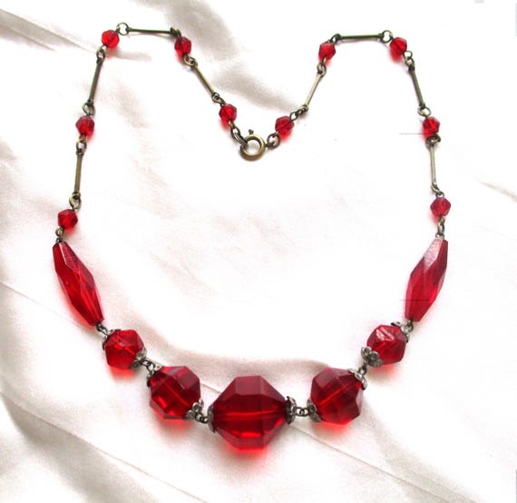 SIGNED CZECHOSLOVAKIA Art Deco Era Cherry Red Cuboid … - Gem