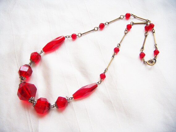 SIGNED CZECHOSLOVAKIA Art Deco Era Cherry Red Cuboid … - Gem
