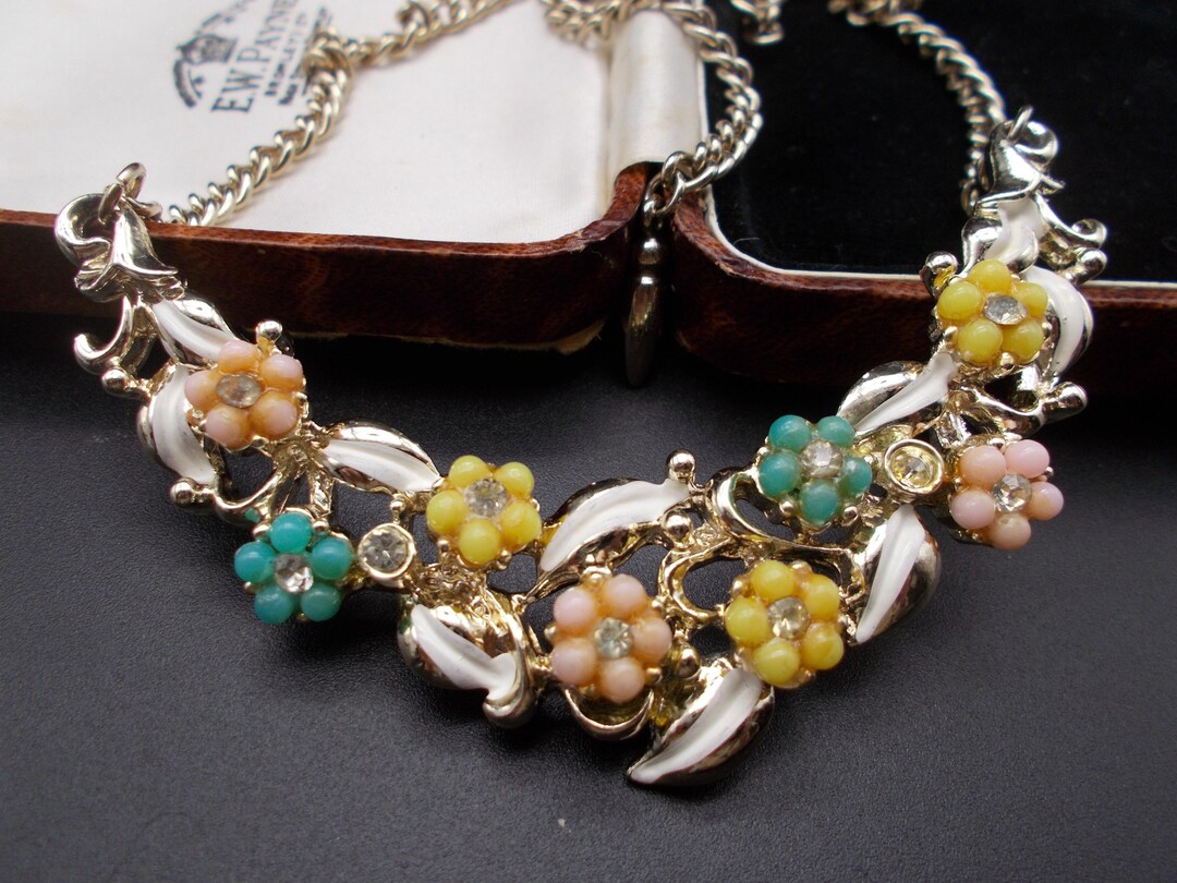 Vintage CORO Enamel & Pastel Tutti Frutti Cabochon Flower Cluster ...