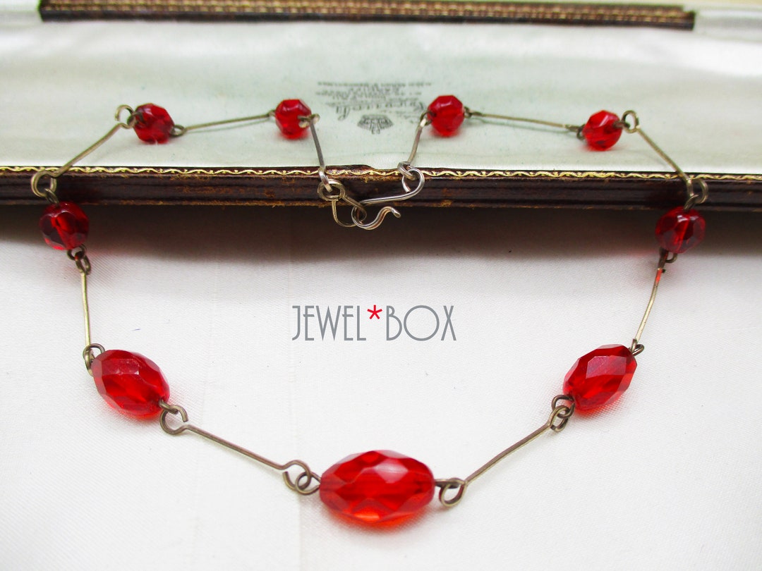 Art Deco 1930S CZECH RUBY RED Glass Beads Rolled Gold Bridal Necklace ...