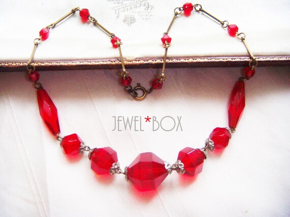 SIGNED CZECHOSLOVAKIA Art Deco Era Cherry Red Cuboid … - Gem