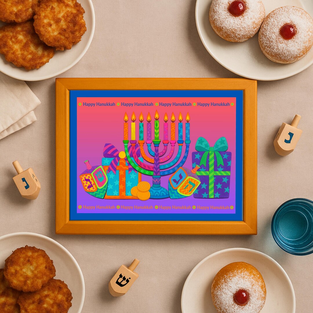 Menorah Drip Tray – Happy Hanukkah Ceramic Tile in Wooden Border - Etsy