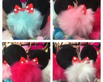 Minnie Mouse Pom Keychain - Etsy