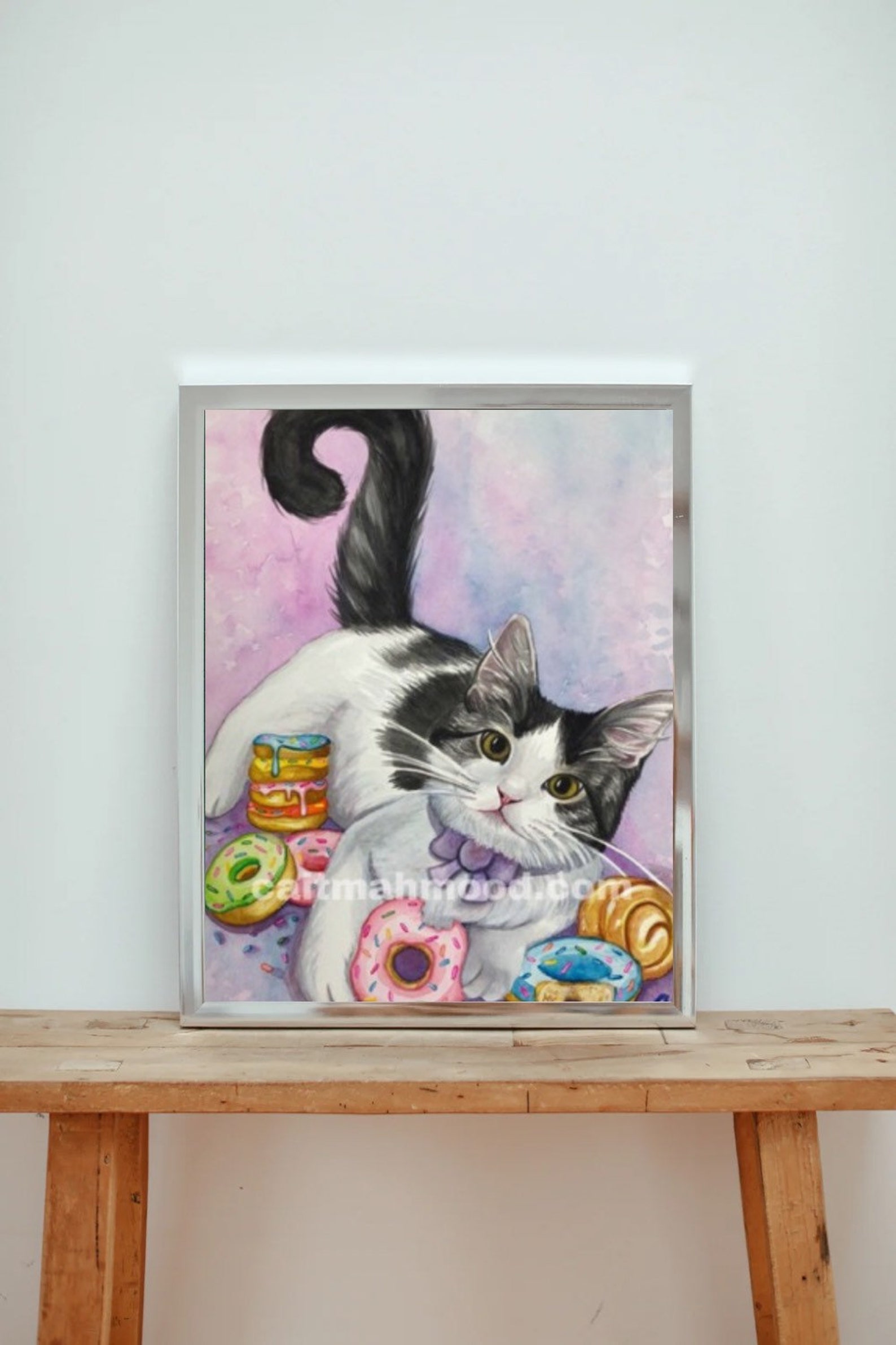 Watercolor Donut Cat Art Print Cat With Donuts Artwork Funny Cat Art ...