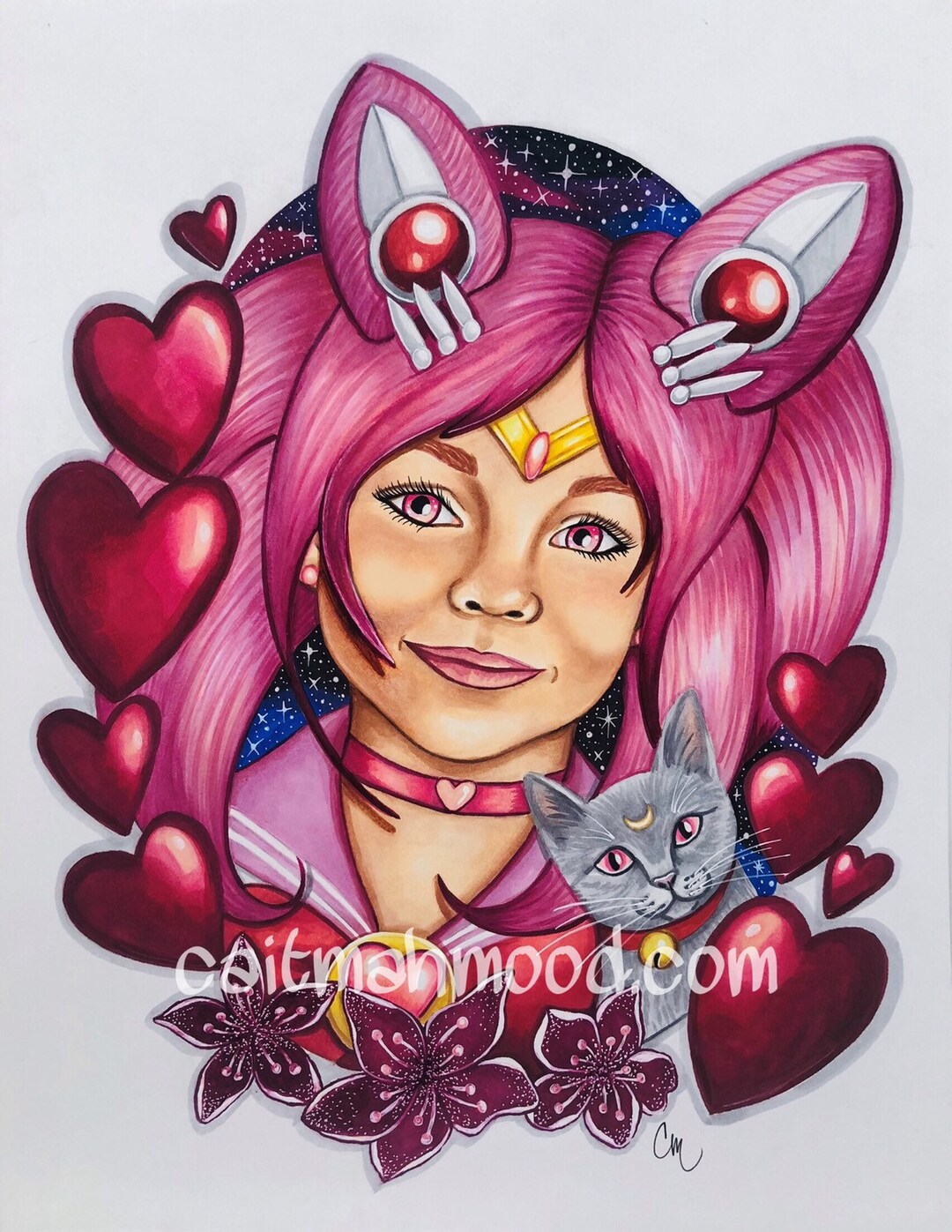 Sailor Chibi Moon & Diana Fine Art Print Sailor Scout Art Print Anime ...