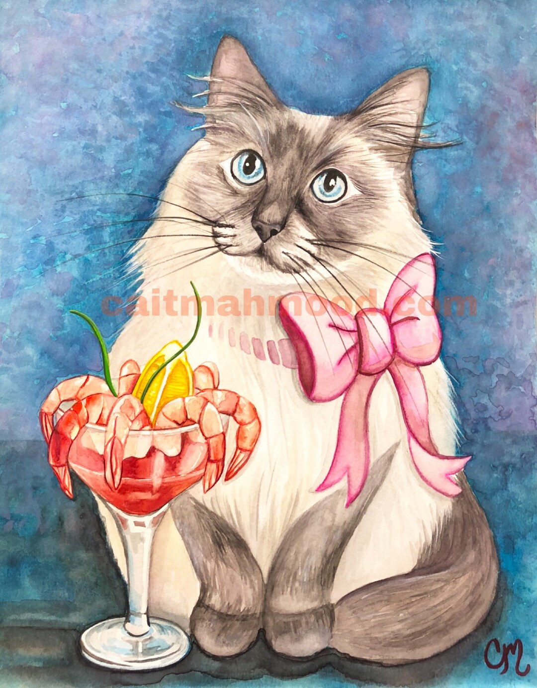 White Cat Artwork Watercolor Cat Painting Artwork Fancy Cat Art Cat ...