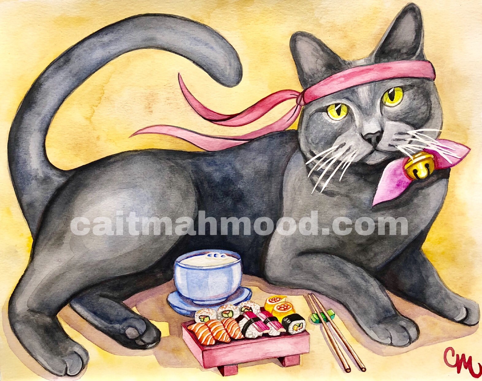 Gray Watercolor Cat Art Print Print of Gray Cat Cat Art Illustration ...