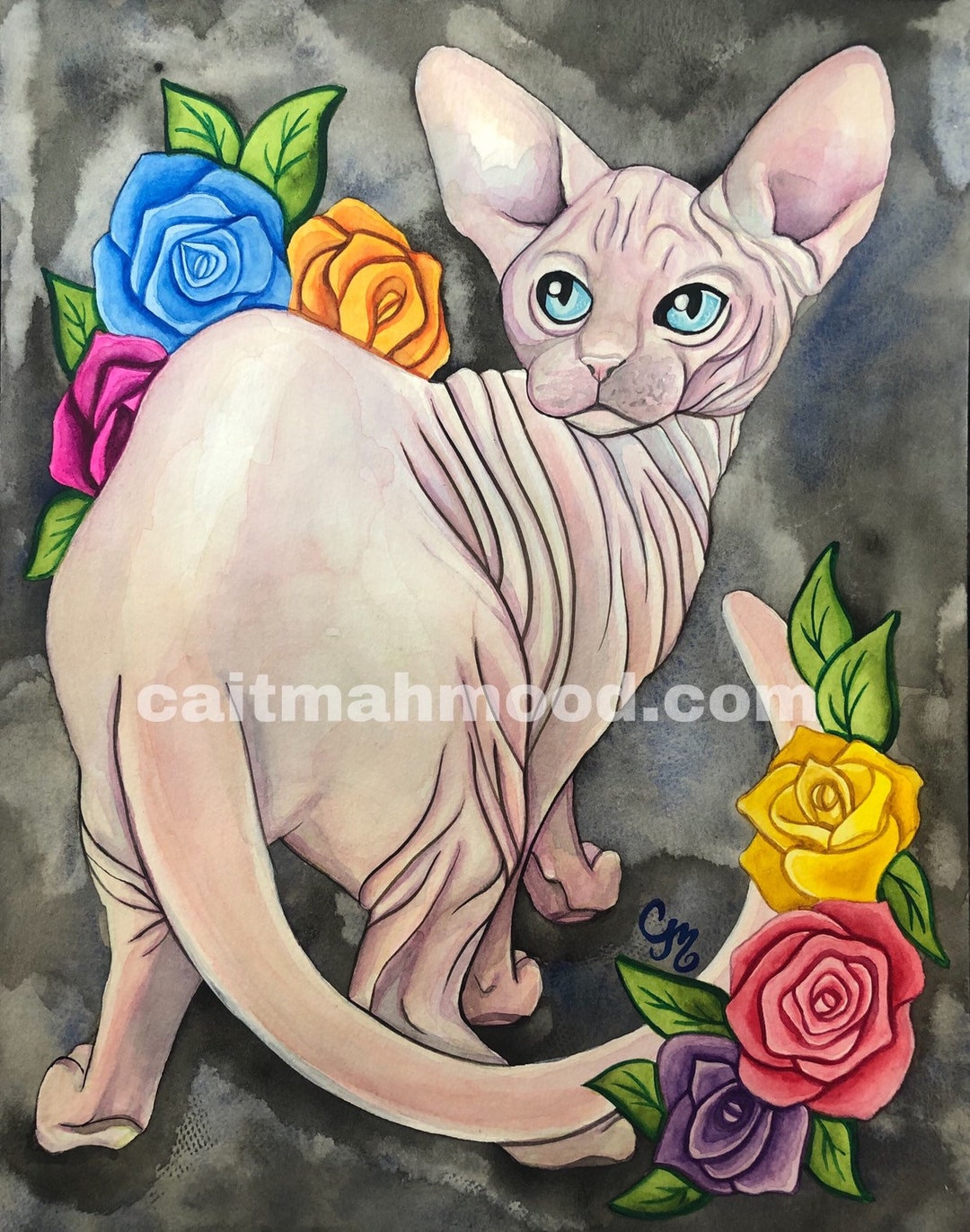 Hairless Cat Artwork Sphynx Cat Art Print Cat Watercolor Painting Cat ...