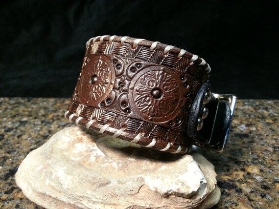 Items similar to Custom hand tooled leather wristband cuff on Etsy