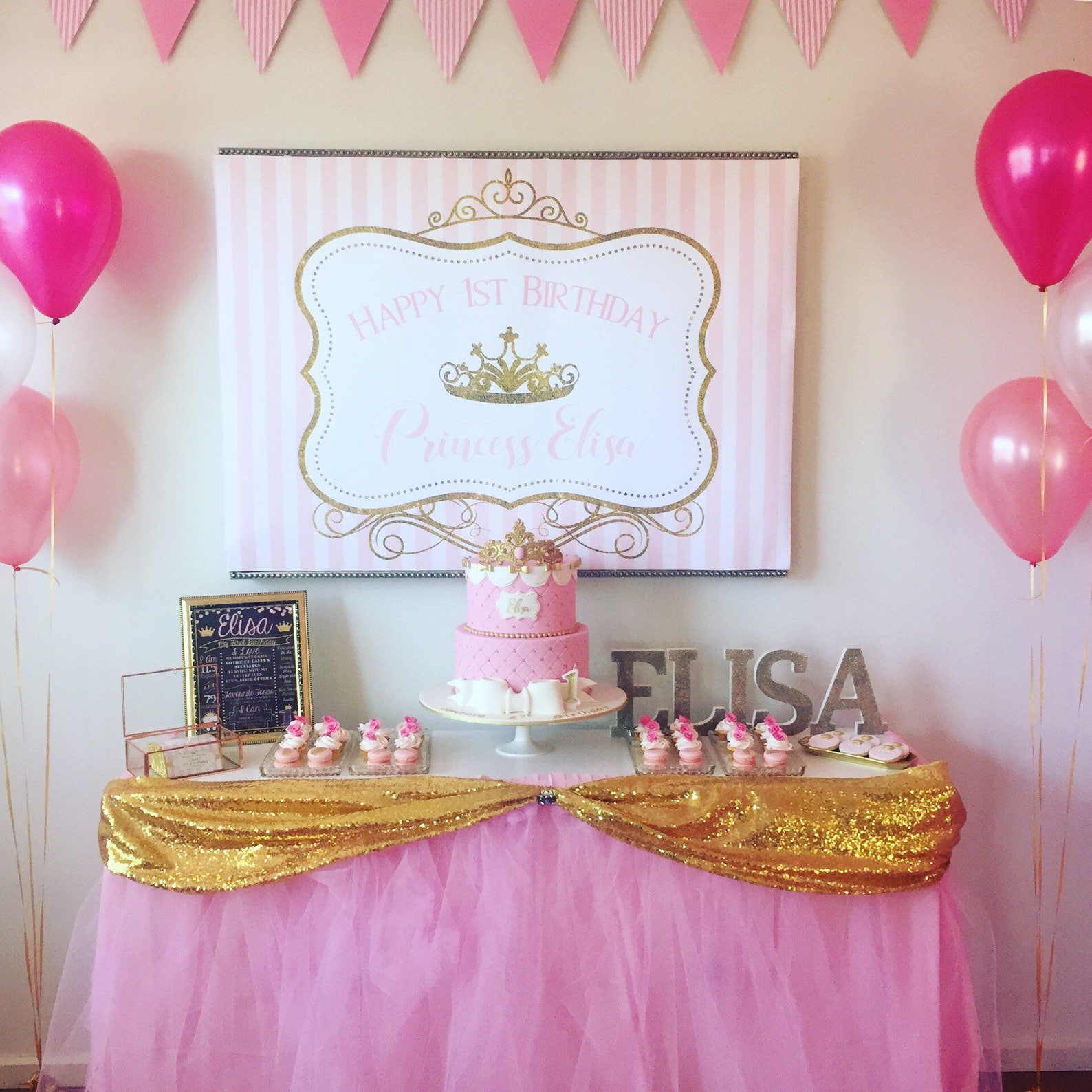 Princess Backdrop Tiara Crown Gold Pink Stripes Princess - Etsy