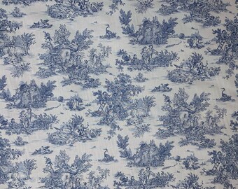 Blue Toile Fabric | Etsy