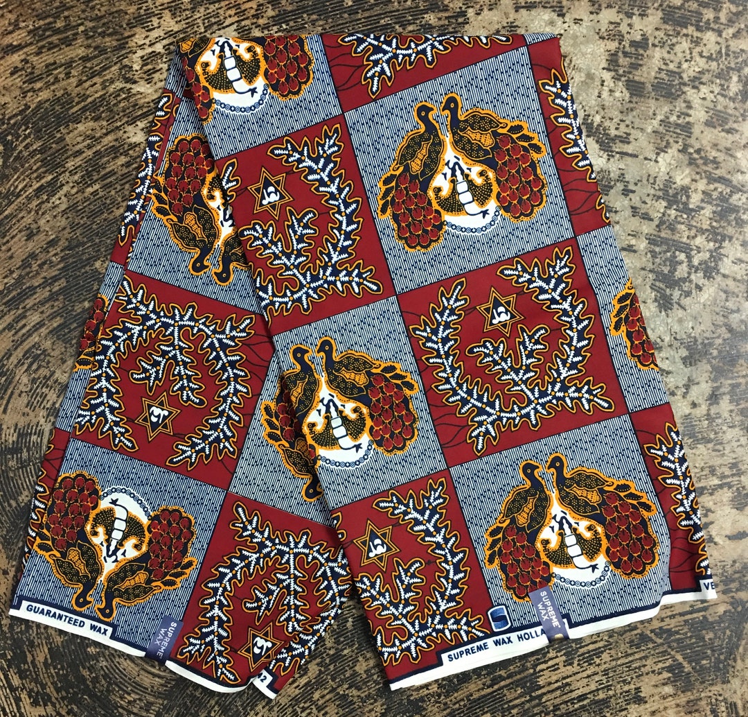 Maroon Peacock Pattern African Cotton Fabric | Sold by the Yard - Etsy