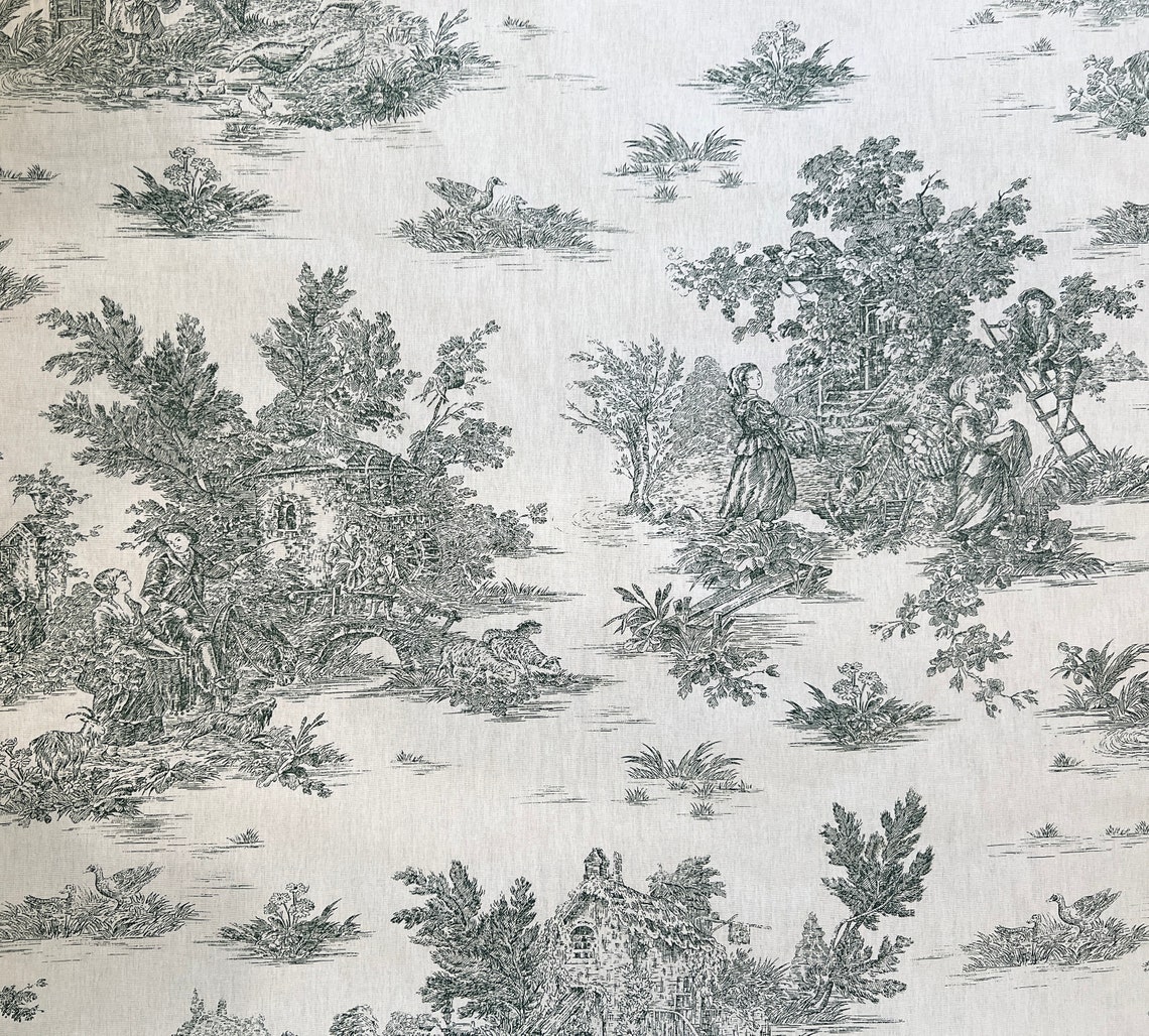 French Country Toile De Jouy Decorator Weight Toile Fabric in Green ...