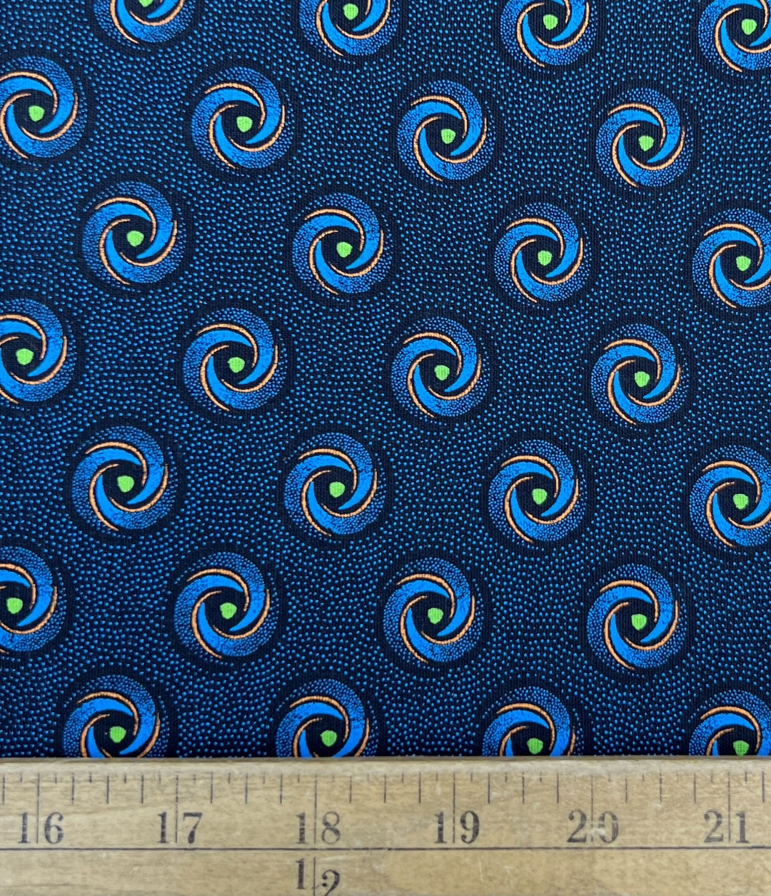 Lime Green, Orange and Blue on Black "whirl" Print Shweshwe Fabric From ...