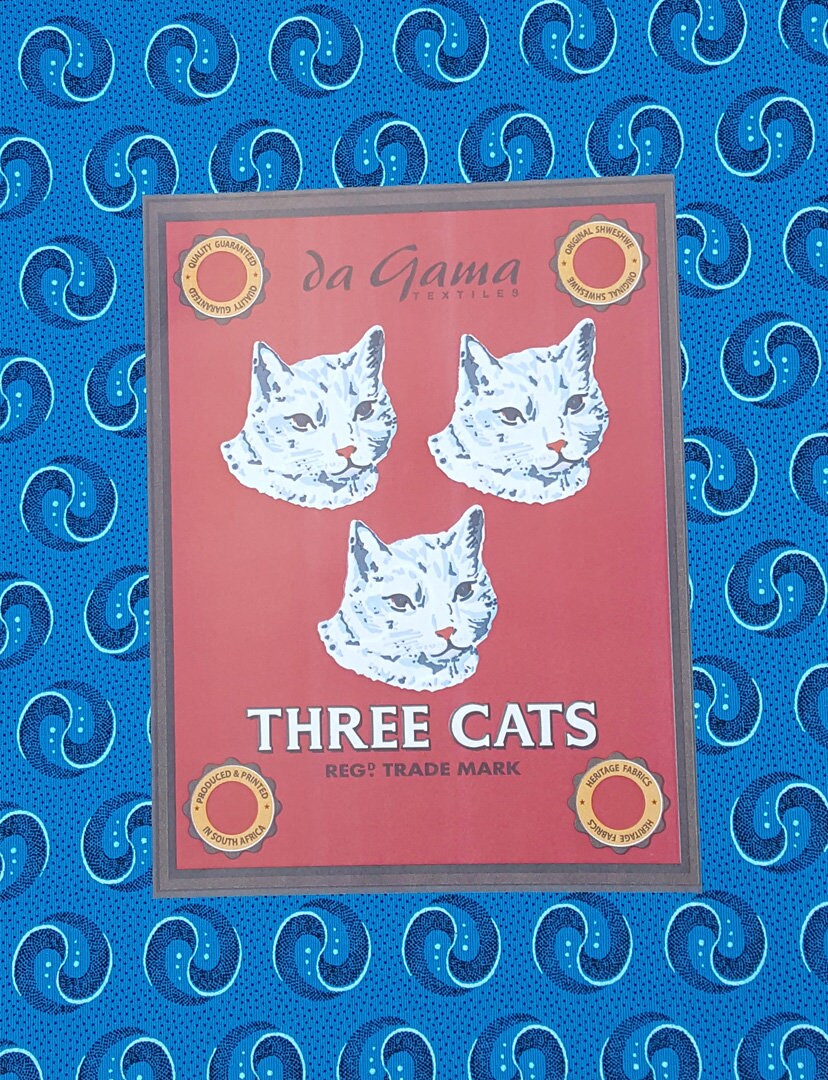 3 Cats Yin and Yang in Blue Shweshwe Fabric From South Africa Priced by ...