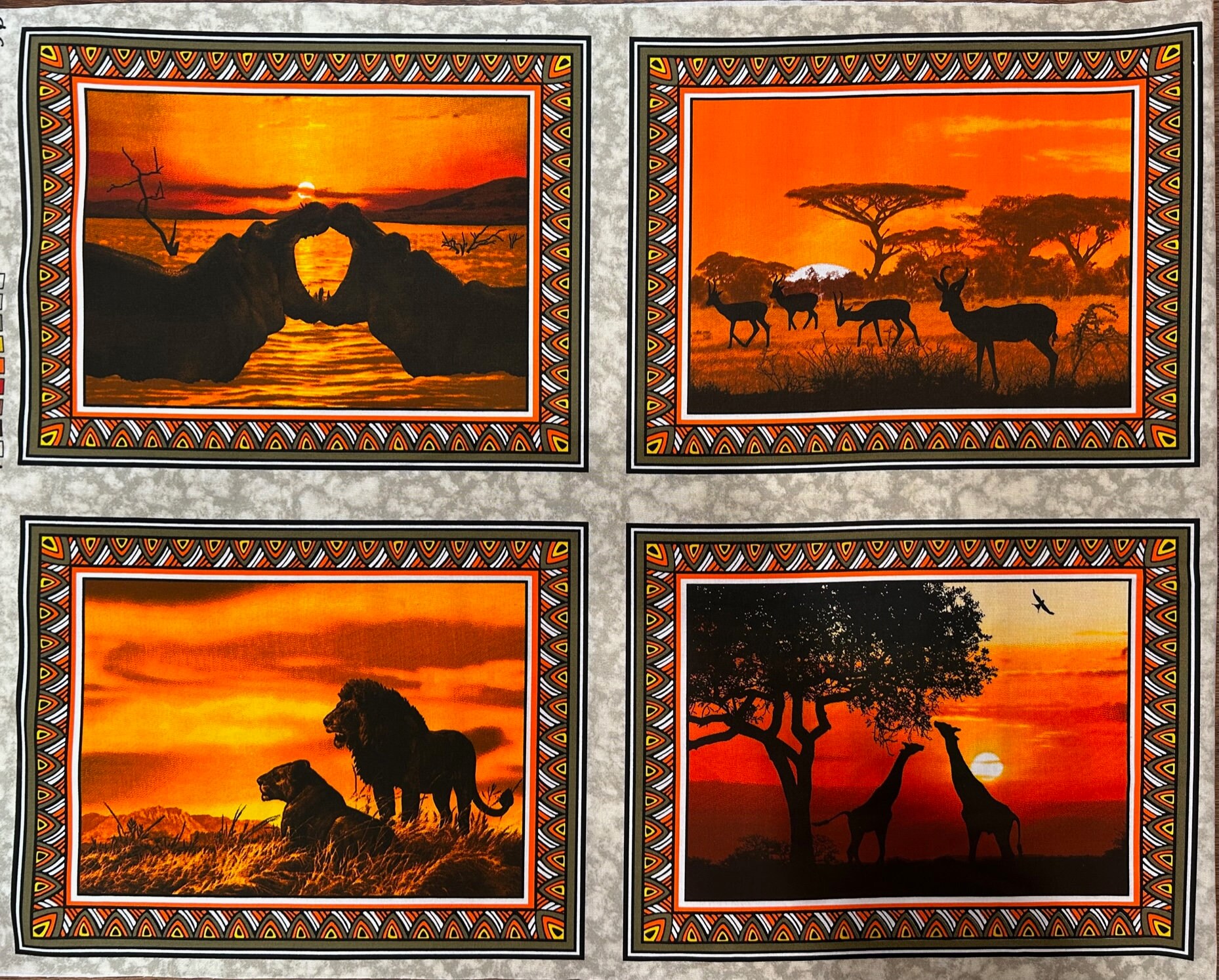 Set of 8 African Sunset Panels by Da Gama Textiles, South Africa for ...
