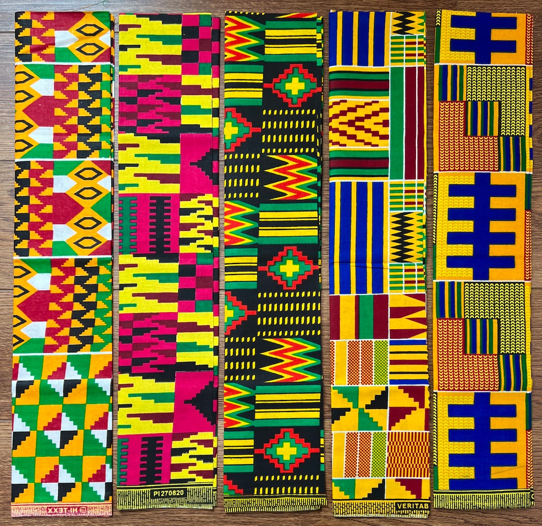 Set of Five African Kente Cloth Fat Quarter 18 X 22 Fabric Pack 100% ...