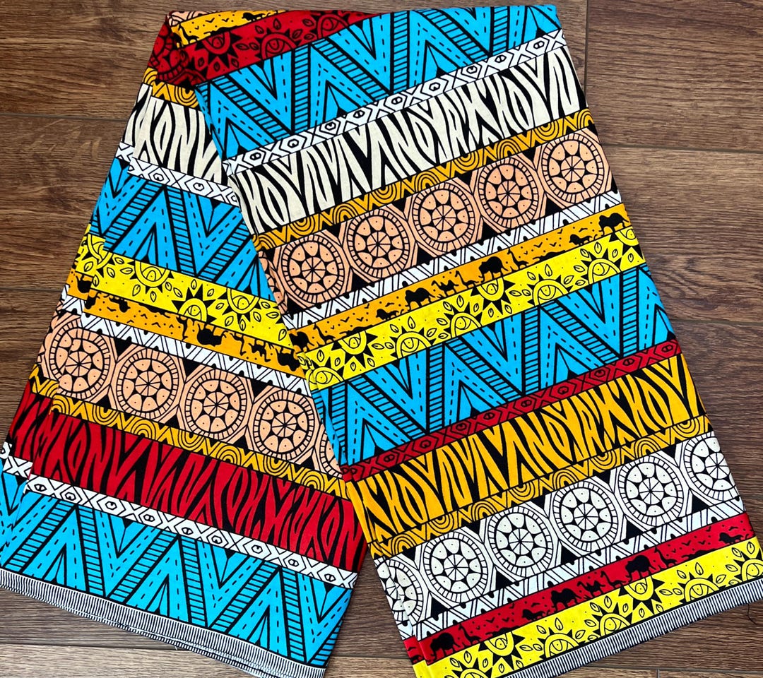 African Stripe Print Cotton Fabric | Sold by the Yard | From Mali, West ...