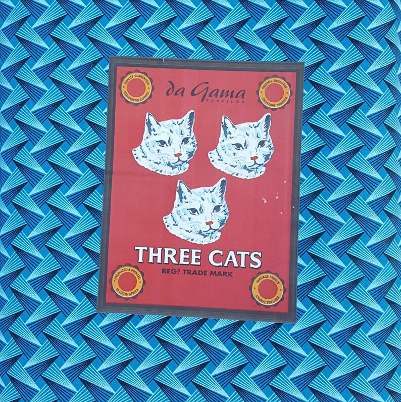 3 Cats Shweshwe Geometric Pattern Fabric in Turquoise, White, and Black ...