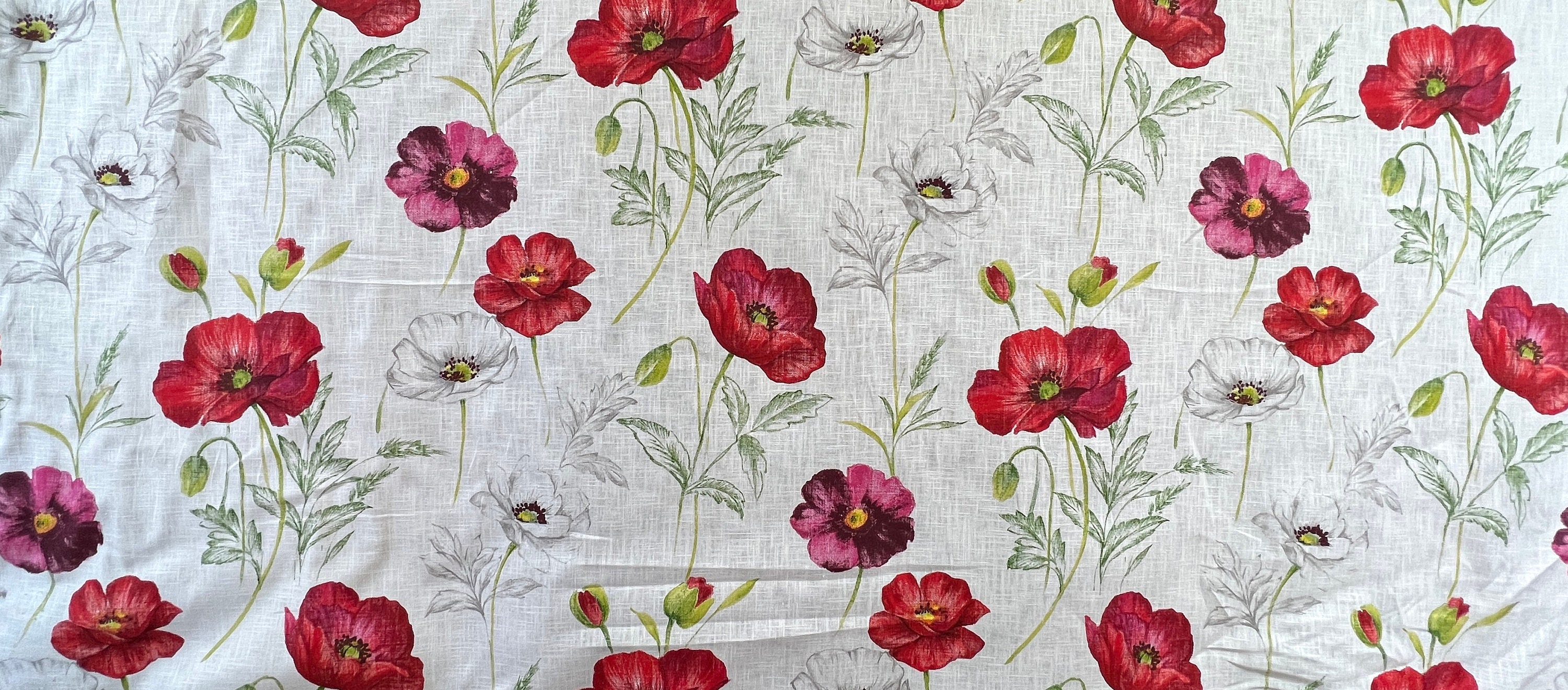 French Linen Poppy Floral Fabric by STOF (approx. 58" Wide) | Sold by ...