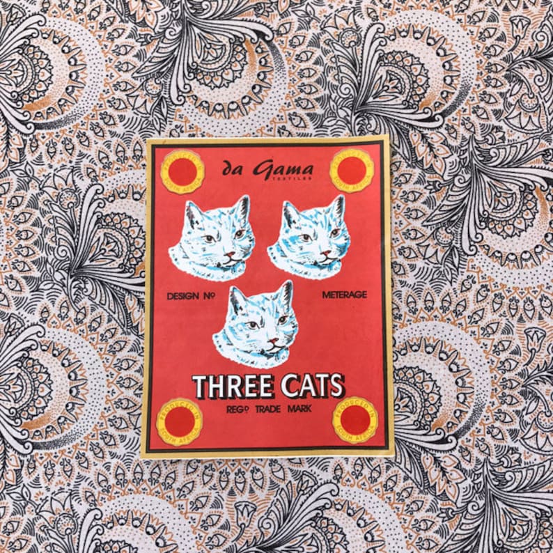 3 Cats Floral Mustard and Black on Cream Shweshwe Fabric From South ...