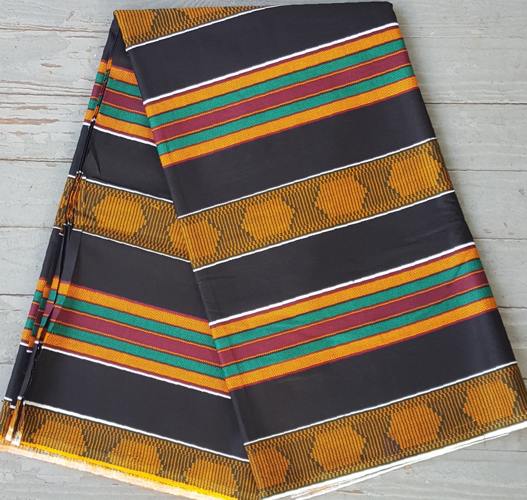 African Black, Maroon and Green Striped Print Cotton Fabric, Sold by ...