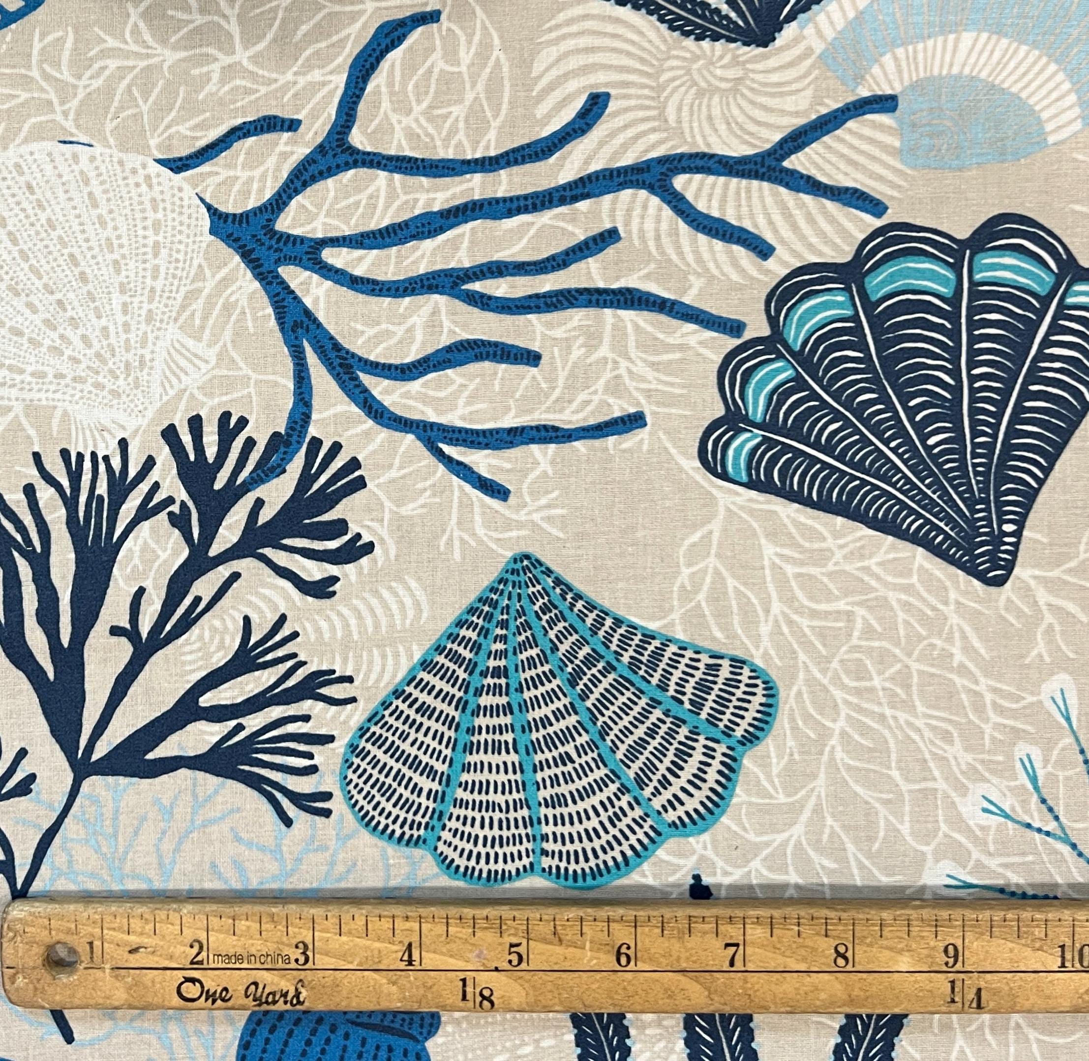 Acrylic-coated French Fabric | Sea Shells and Coral Print | 62" Wide ...