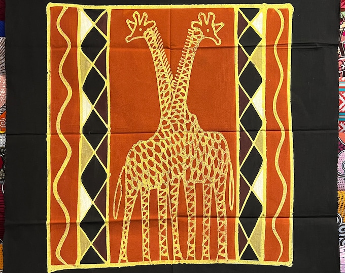 Giraffe Batik Square Fabric Panel From Zimbabwe (approximately 34" by ...
