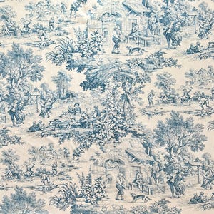 Italian Country Print Decorator Weight Toile Fabric in Blue | 70" Wide ...