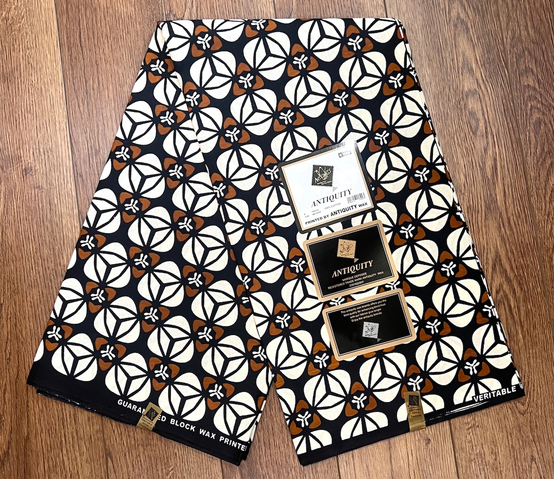 African Printed Fabric in Brown, Black and Cream | 100% Cotton | Sold ...
