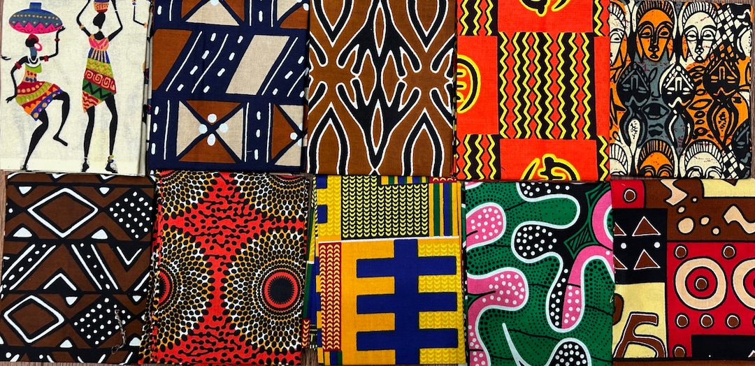 Set of Ten, Assorted Fat Quarters (18" X 22") of African Printed Fabric ...