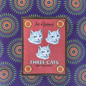 Three Cats Shweshwe Fabric From South Africa | Blue, Orange and Lime ...