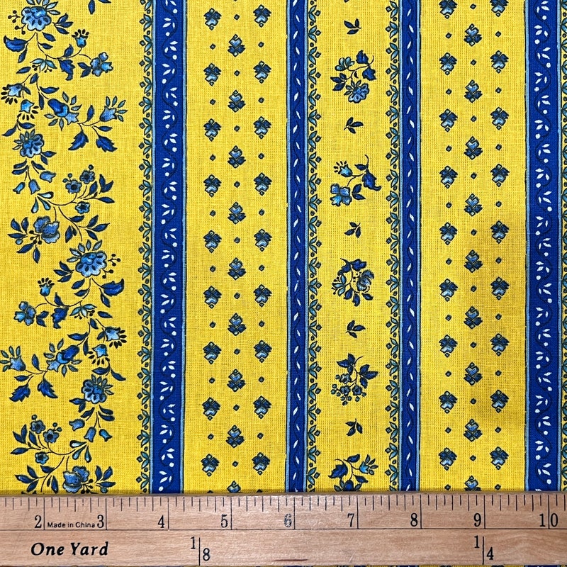 French Blue Yellow Fabric - Etsy
